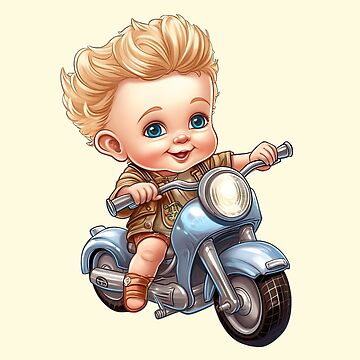 " A baby Riding a Silver Toy Motorcycle (off white like background ...