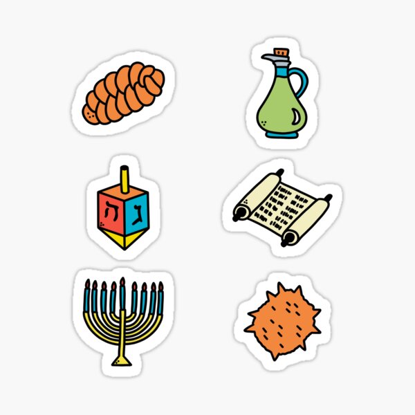 "Hanukkah Essentials Sticker Pack - Menorah, Dreidel, Torah, Latke ...