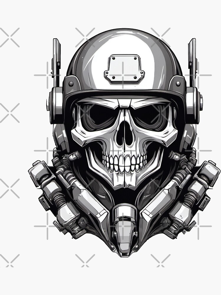 "Skull in Helmet" Sticker for Sale by Elegant Edge | Redbubble