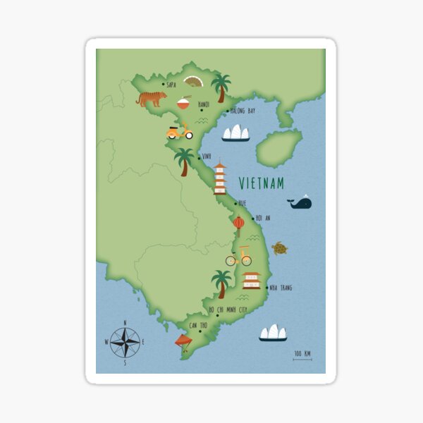 "Illustrated map of Vietnam" Sticker for Sale by ymkesinfogr | Redbubble