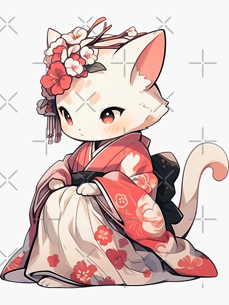 "Cute Kawaii Japanese Maiko Cat" Sticker for Sale by CozyKawaiiArt | Redbubble