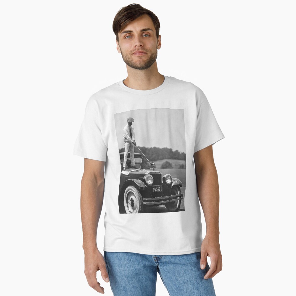 "Golfer Teeing Off on Top of a Car, Black and White Vintage Golf Poster ...
