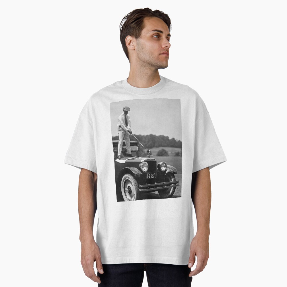 "Golfer Teeing Off on Top of a Car, Black and White Vintage Golf Poster ...