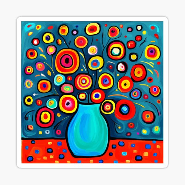"Whimsical Cute Abstract Flowers in a Blue Vase Still Life Painting ...