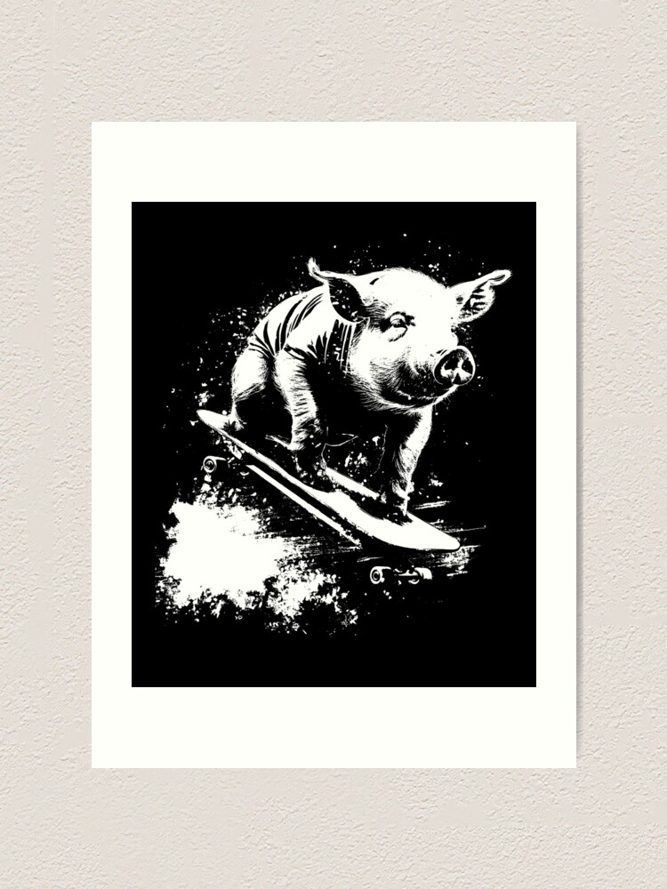 "Funny Pig Riding a Skateboard 90s Grunge Art Style Aesthetic" Art Print for Sale by belugastore ...