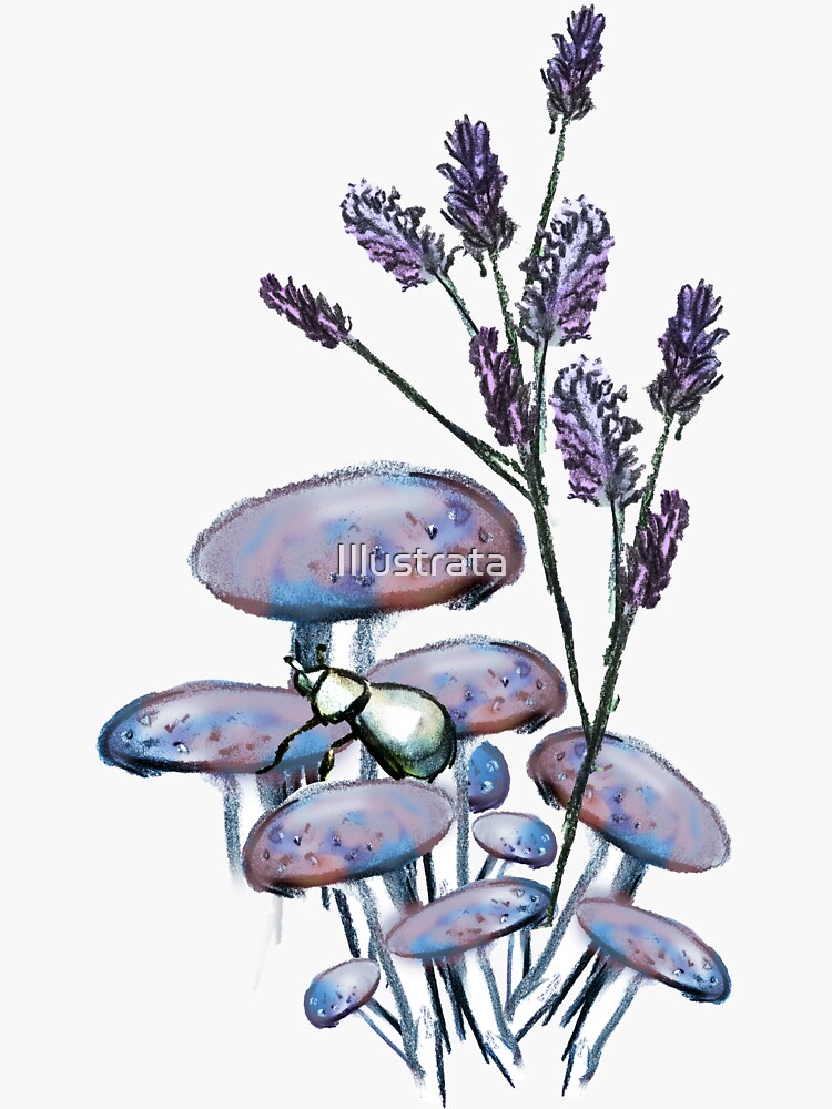 "Amethyst deceiver mushroom and lavender, forestcore charcoal drawing ...