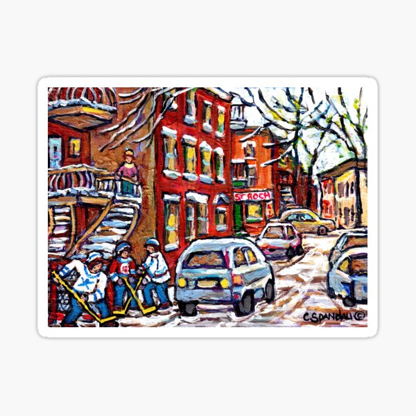 "RUE ST ROCH CORNER STORE PARK EX MONTREAL WINTER SCENE PAINTING ...