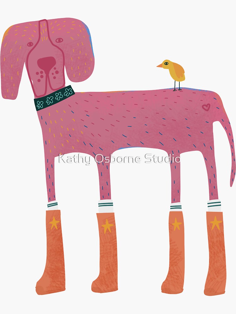 "Pink Great Dane and Friend Illustration" Sticker for Sale by Kathy ...