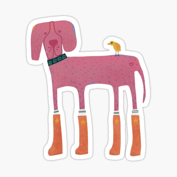 "Pink Great Dane and Friend Illustration" Sticker for Sale by Kathy ...