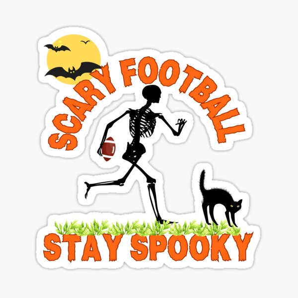 "Halloween skeleton football player with a spooky moon and black cat ...