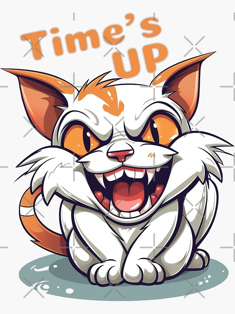 "Times Up Cat Meme," Sticker for Sale by Image-Caption | Redbubble