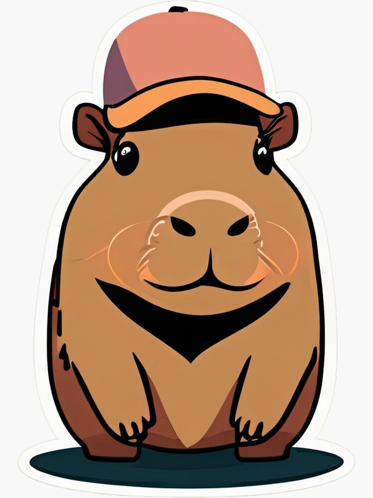 "Cute Capybara cartoon art, wearing Cap" Sticker for Sale by happy-capy ...