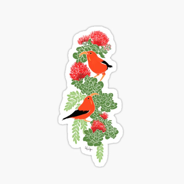 "Ohia Lehua and 'I'iwi Birds" Sticker for Sale by lmfulp | Redbubble