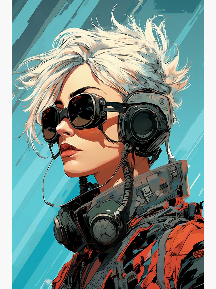 "Female Cyberpunk Pilot #024" Sticker by Zeta-5 | Redbubble