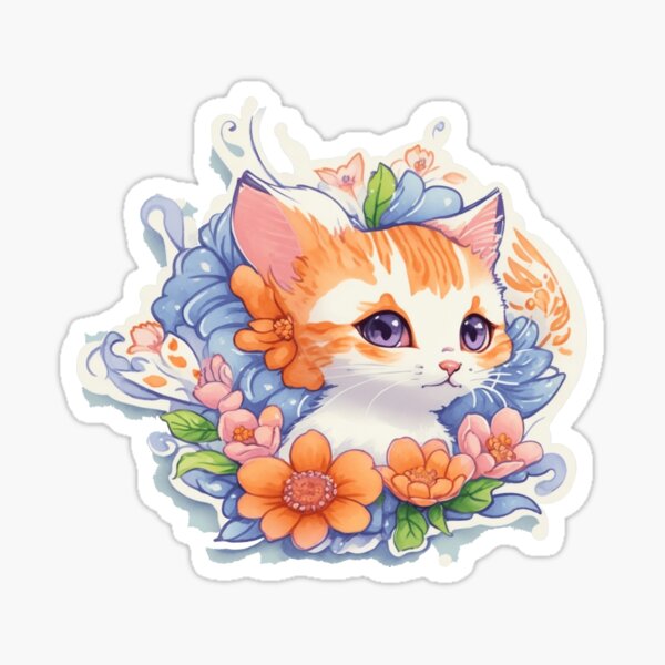 "Cute Cat illustration" Sticker for Sale by birtanem007 | Redbubble