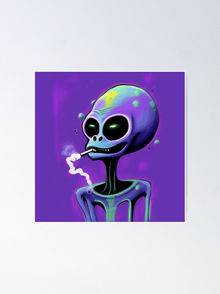 "Purple NFT Funny Cartoon Smoking Alien Portrait Art" Poster for Sale ...