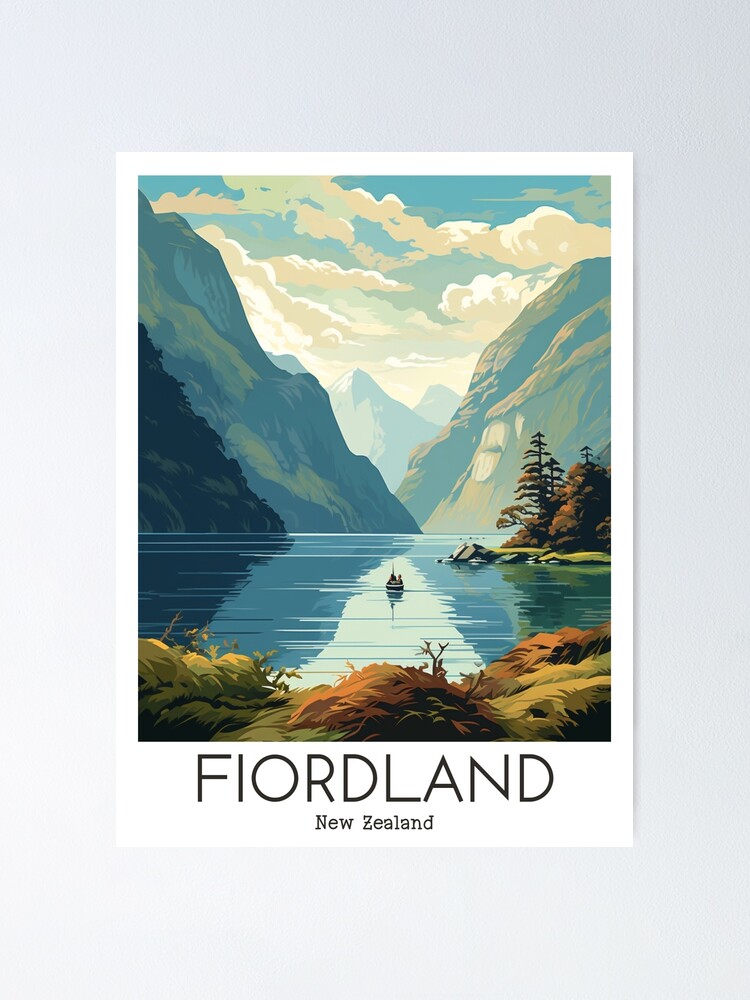 "A Vintage Travel Illustration of Fiordland National Park - New Zealand ...