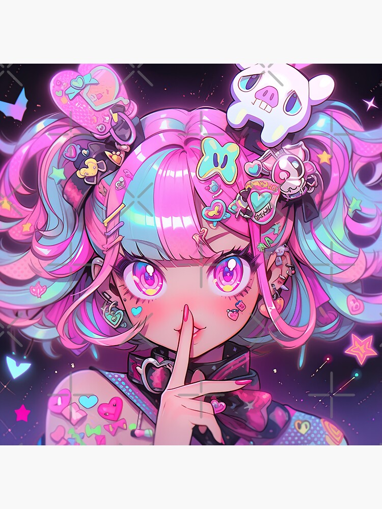 "Cute Shh Harajuku Anime Girl" Sticker for Sale by bubblegoth | Redbubble