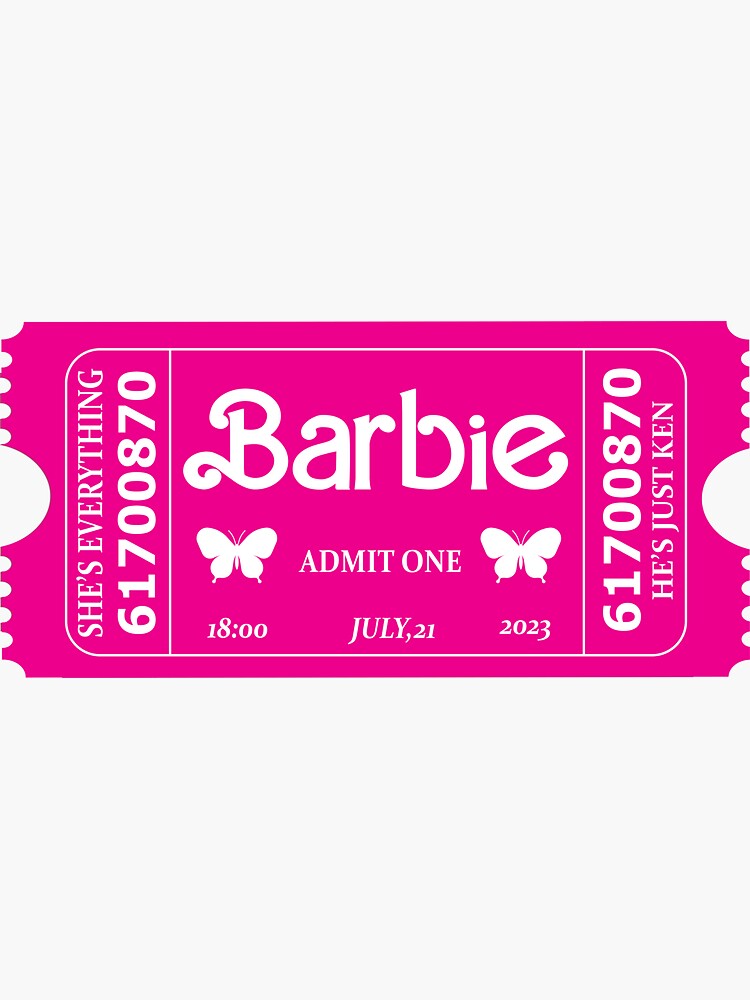 "Barbie Pink Movie Ticket" Sticker for Sale by tadeski | Redbubble