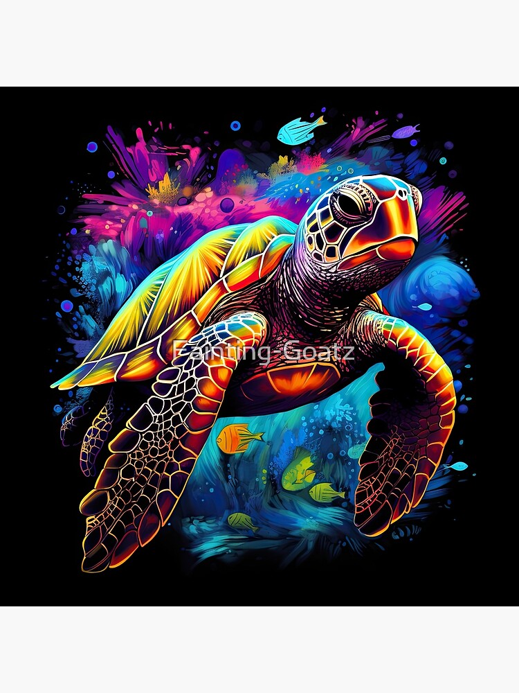 "Neon Psychedelic Sea Turtle" Art Board Print for Sale by Fainting ...