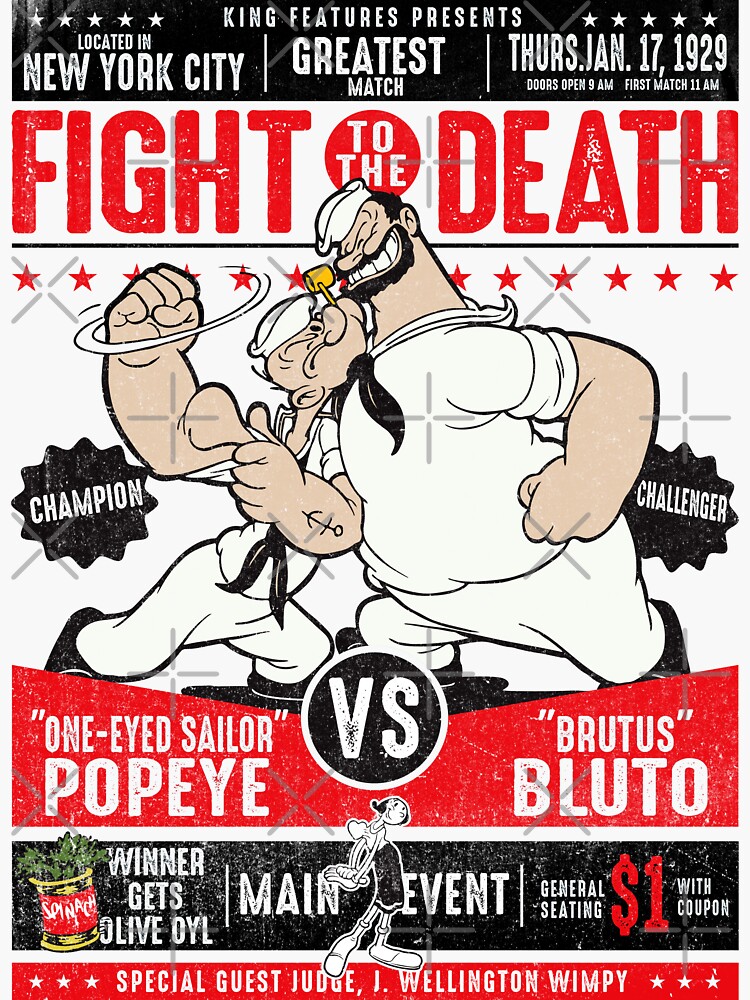 "Popeye vs. Bluto Fight Poster" Sticker for Sale by alhern67 | Redbubble