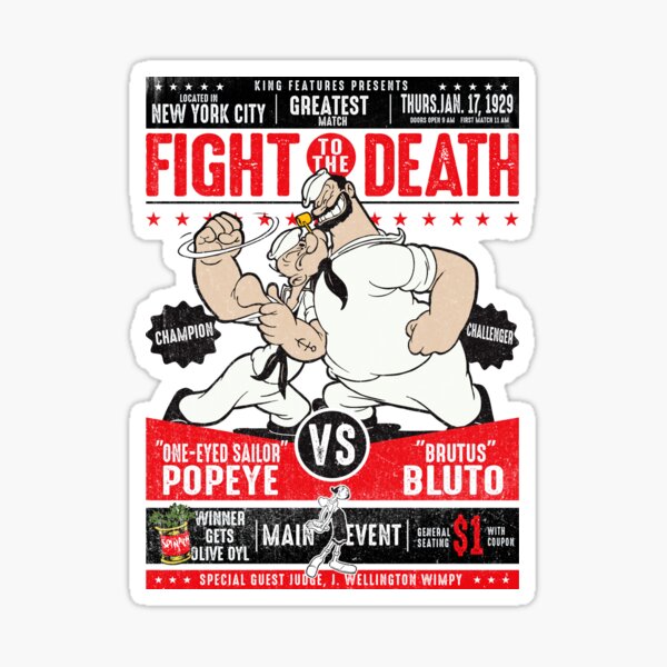 "Popeye vs. Bluto Fight Poster" Sticker for Sale by alhern67 | Redbubble