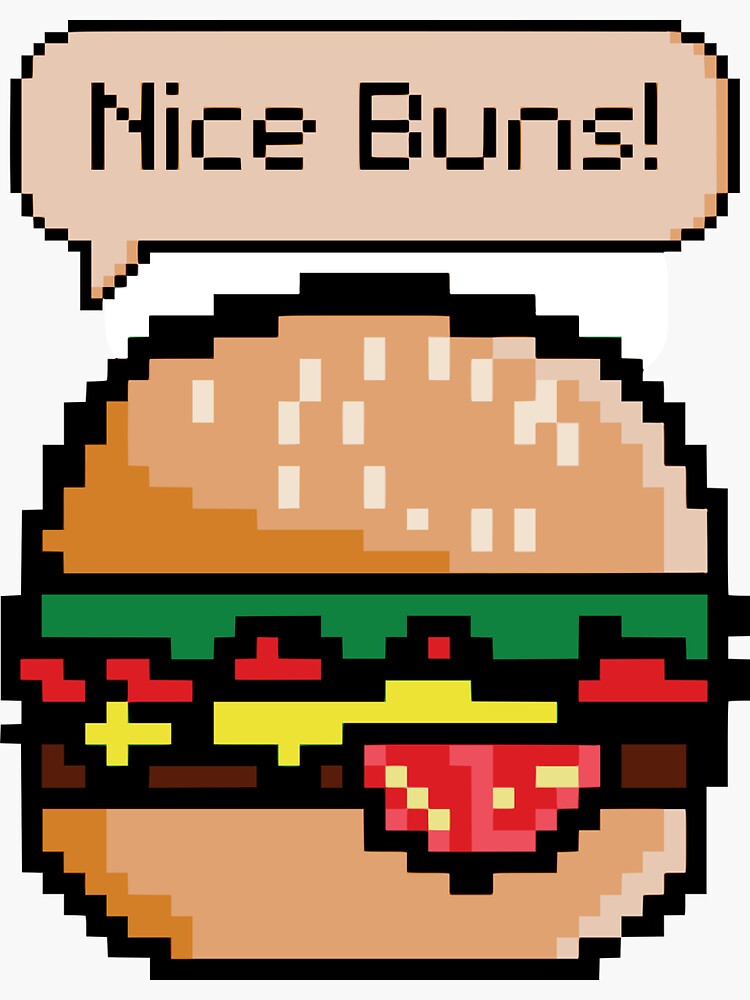"Nice Buns! Hamburger - Pixel Puns!" Sticker for Sale by Lavender Haus ...