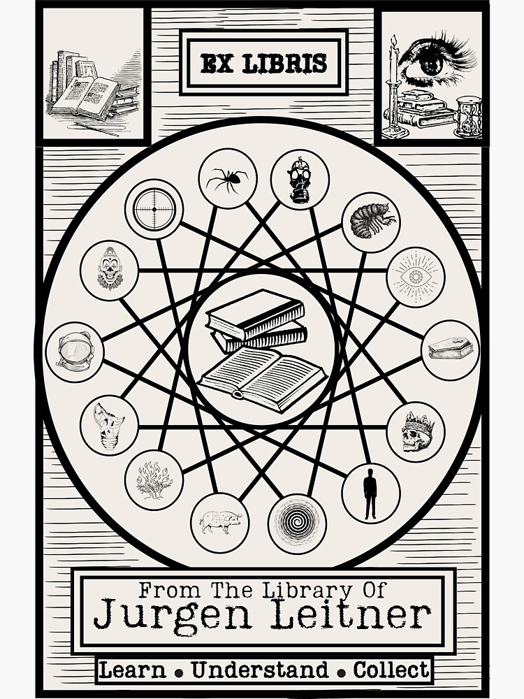 "Jurgen Leitner Bookkplate" Sticker for Sale by Chaosauce | Redbubble