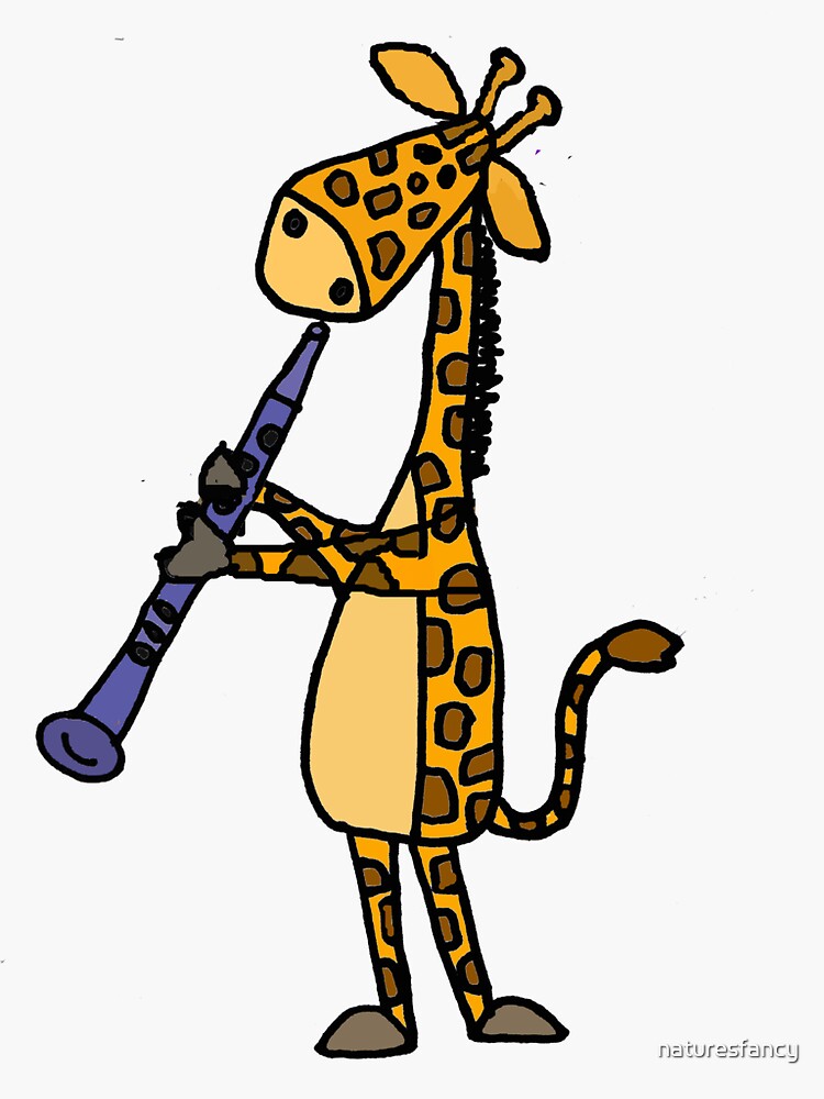 "Cool Funny Giraffe Playing Clarinet Cartoon" Sticker for Sale by ...
