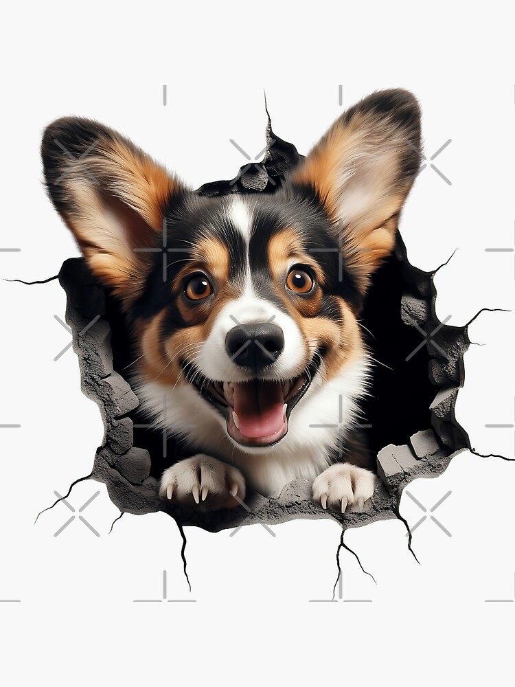 "Welsh Corgi Dog Breed Popping Out of The Wall #6" Sticker for Sale by ...