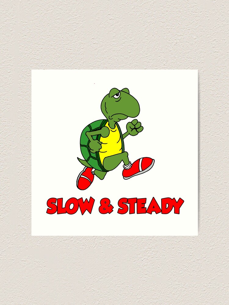 "Slow And Steady Cartoon Running Turtle" Art Print for Sale by ...