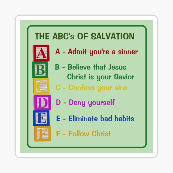 "The ABC's of Salvation" Sticker for Sale by GreatThouART | Redbubble