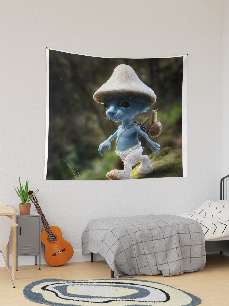 "Blue Smurf Cat meme, shailushai ,shailush mushroom cat " Tapestry for ...