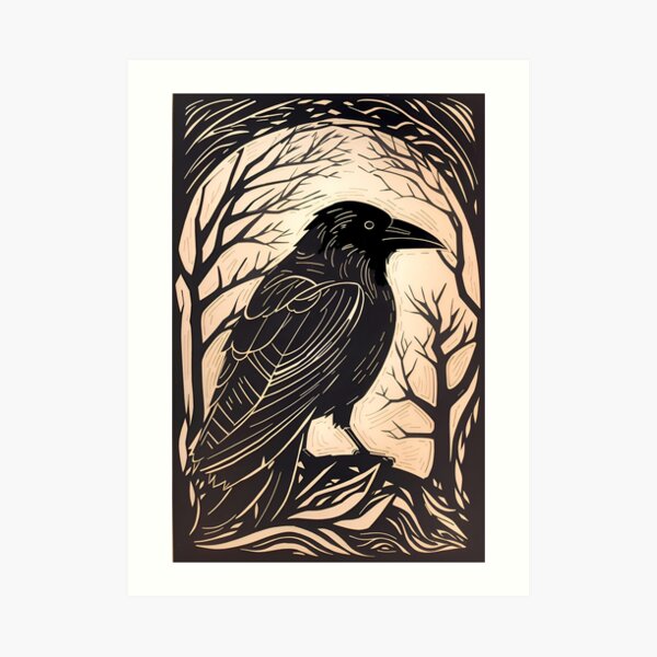 "Woodcut Raven" Art Print by ZenStickConcept | Redbubble