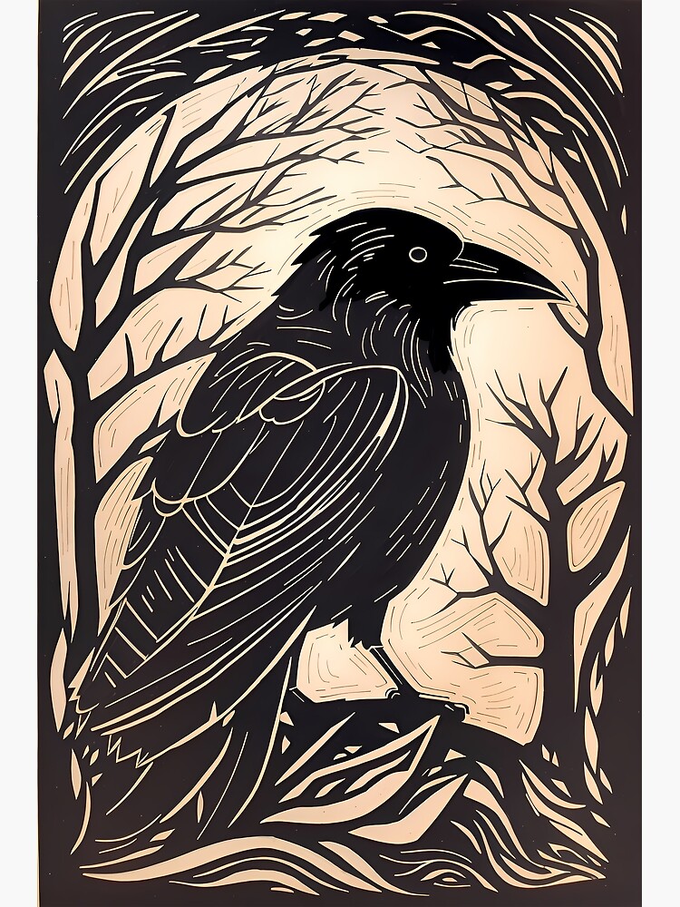 "Woodcut Raven" Art Print by ZenStickConcept | Redbubble