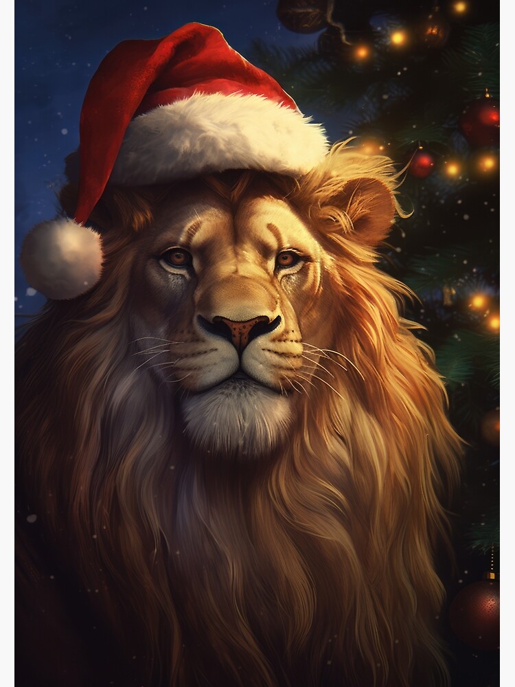 "Lion with a Santa Christmas Hat" Poster for Sale by OddCorro | Redbubble