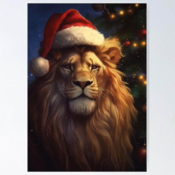 "Lion with a Santa Christmas Hat" Poster for Sale by OddCorro | Redbubble