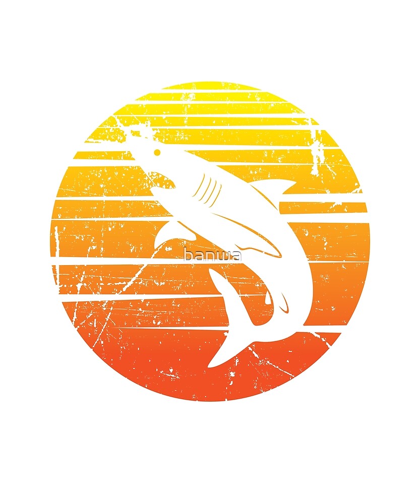 "Retro Shark Sunrise Throwback 70s Vintage Shark Design" by banwa ...