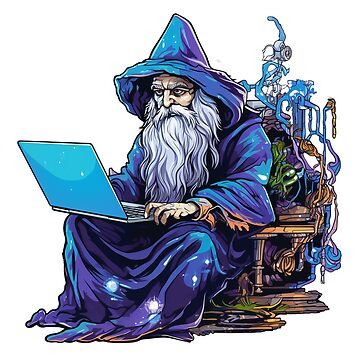 "Wizard with a Computer" Sticker for Sale by blueromeo12 | Redbubble