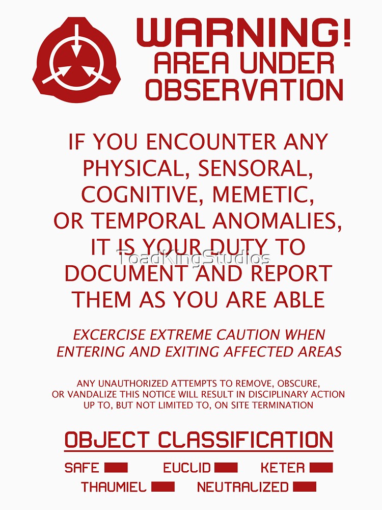 "SCP Foundation Red Warning Sign - White Background" T-shirt for Sale ...