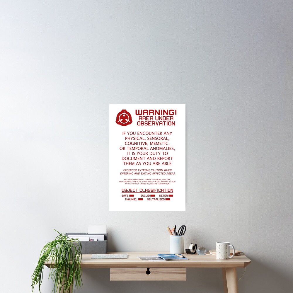Scp Foundation Red Warning Sign White Background Poster For Sale By
