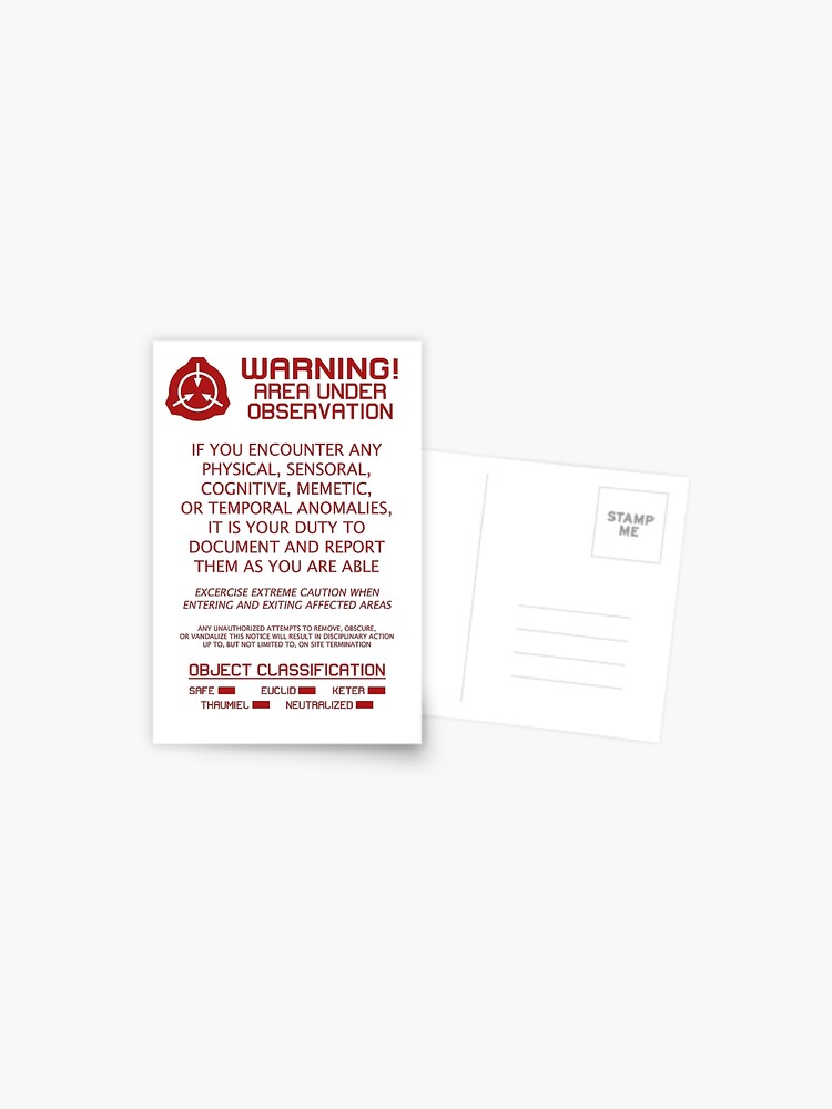 "SCP Foundation Red Warning Sign - White Background" Postcard for Sale ...