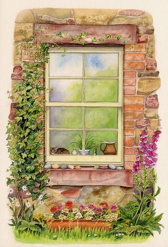 "Cottage Window (watercolour on paper)" by Lynne Henderson | Redbubble
