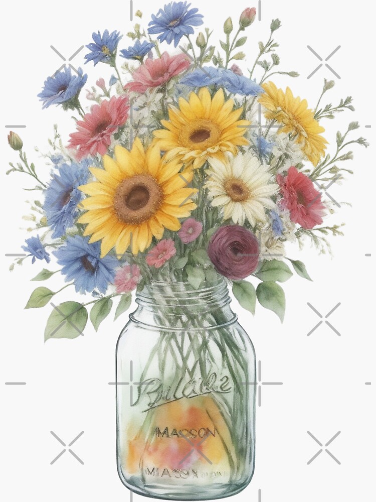 "Floral Mason Jar" Sticker for Sale by Yeamie-Boutique | Redbubble