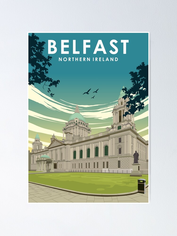 "Belfast, Northern Ireland Retro Minimal Travel Poster" Poster for Sale ...