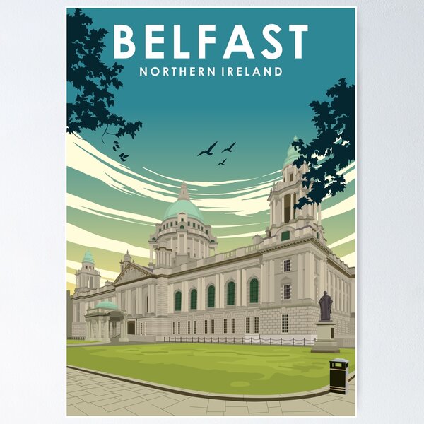 "Belfast, Northern Ireland Retro Minimal Travel Poster" Poster for Sale ...