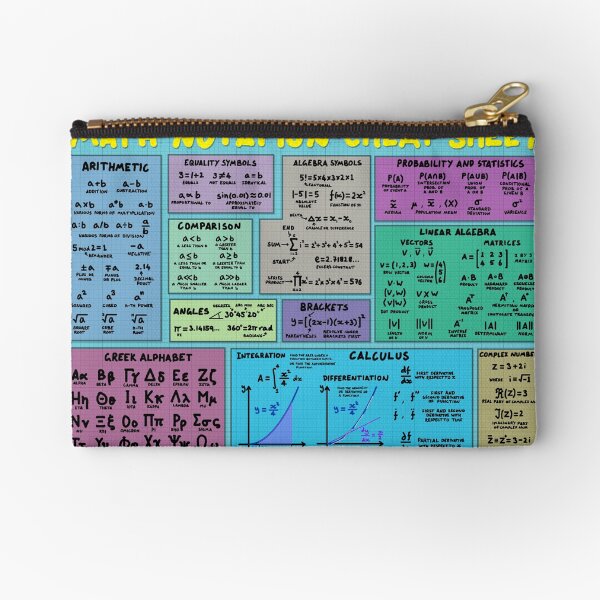 "Mathematics Notation Cheat Sheet" Zipper Pouch for Sale by ...