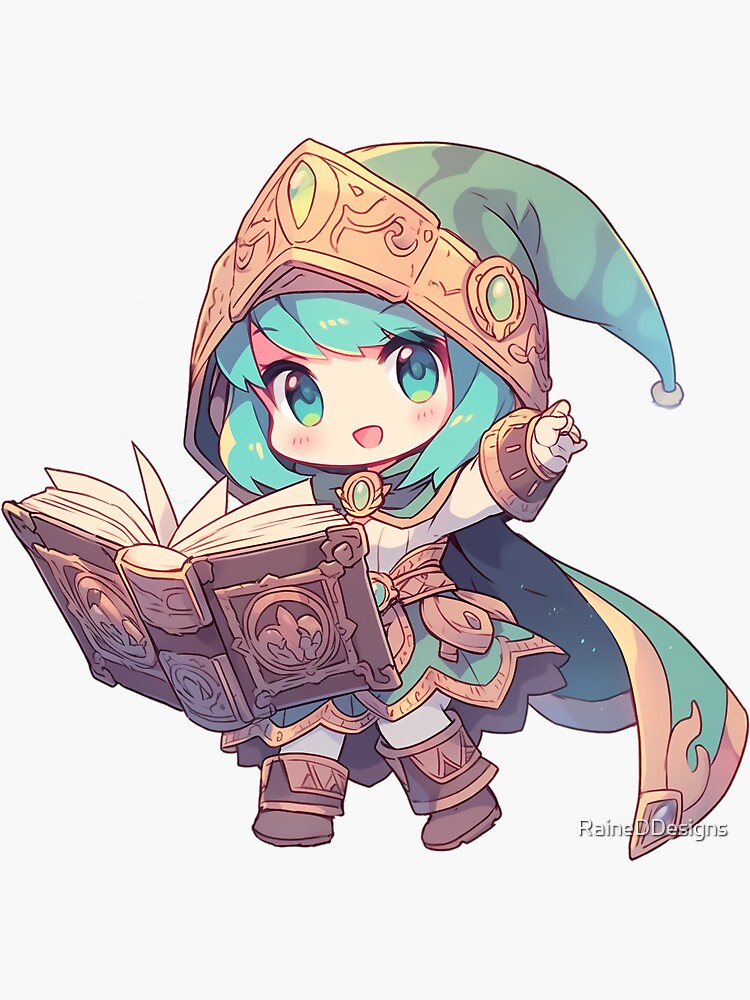 "Mage with Spellbook Chibi Character" Sticker for Sale by RaineDDesigns ...