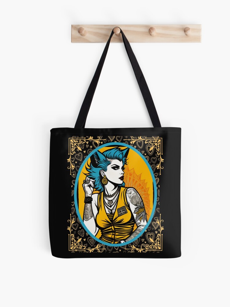 "Rock Chic Royalty - Blue-Haired Rebel with Cat Ears" Tote Bag for Sale ...