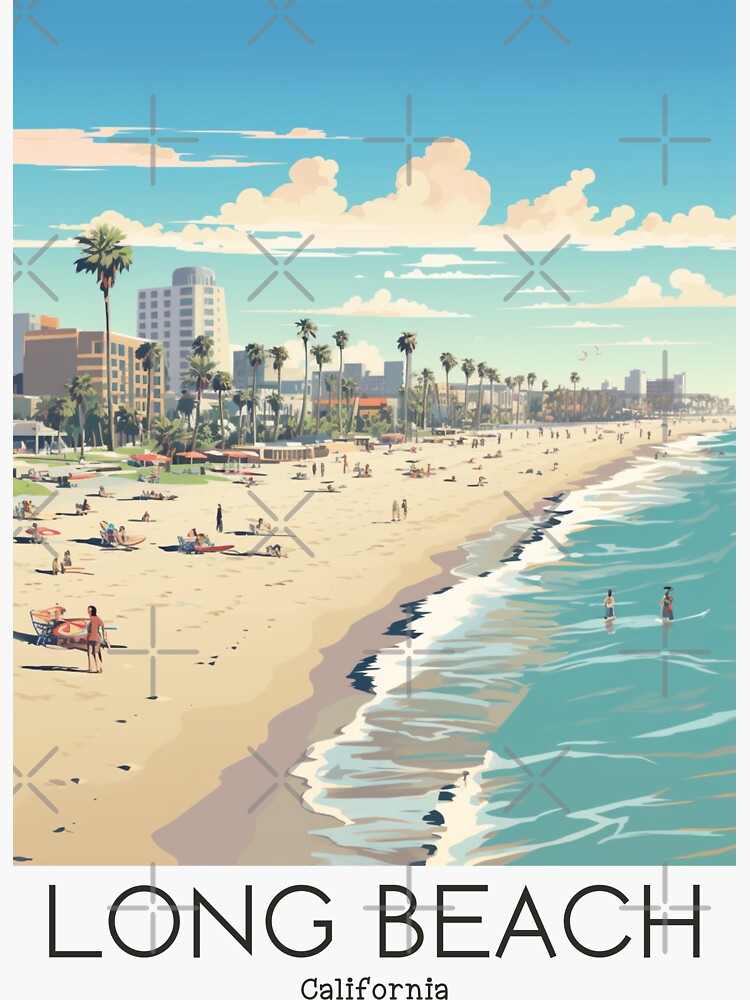 "A Vintage Travel Illustration of Long Beach - California - US" Sticker ...